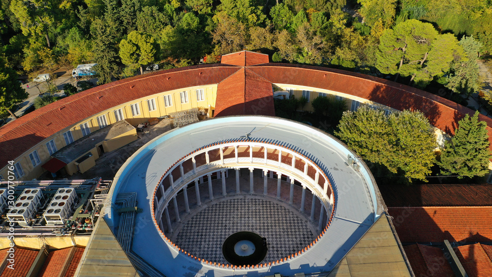 Aerial photo taken by drone of iconic public Zappeio hall used for ...
