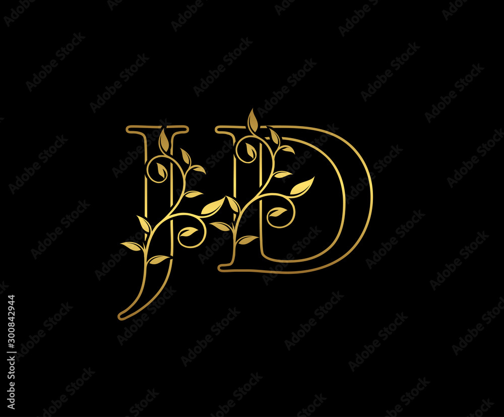 Classy letter J and D, JD vintage decorative ornament emblem badge ...