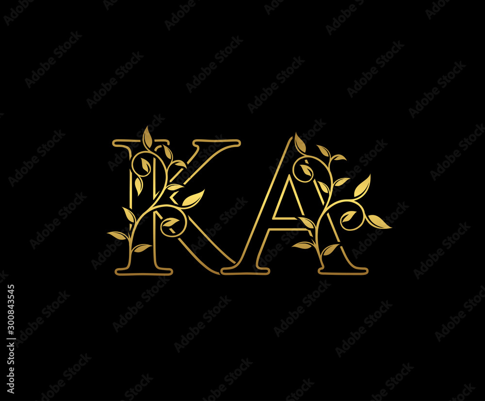 Classy letter K and A, KA vintage decorative ornament emblem badge ...