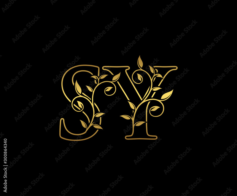 Golden letter S and Y, SY vintage decorative ornament emblem badge ...