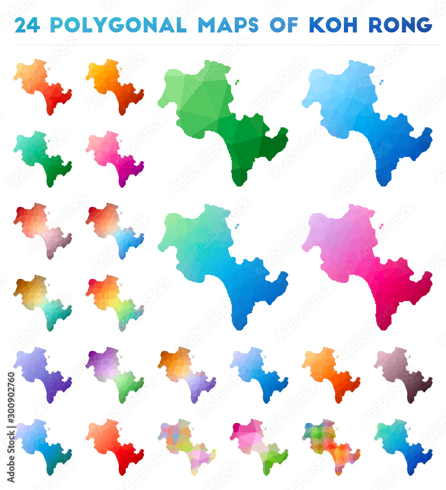 Set of vector polygonal maps of Koh Rong. Bright gradient map of the ...