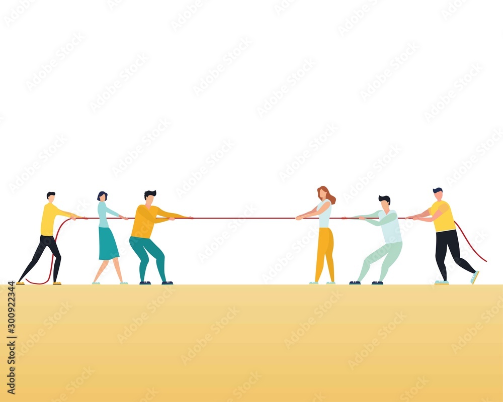 Business competition vector concept with teams in tug of war pulling ...