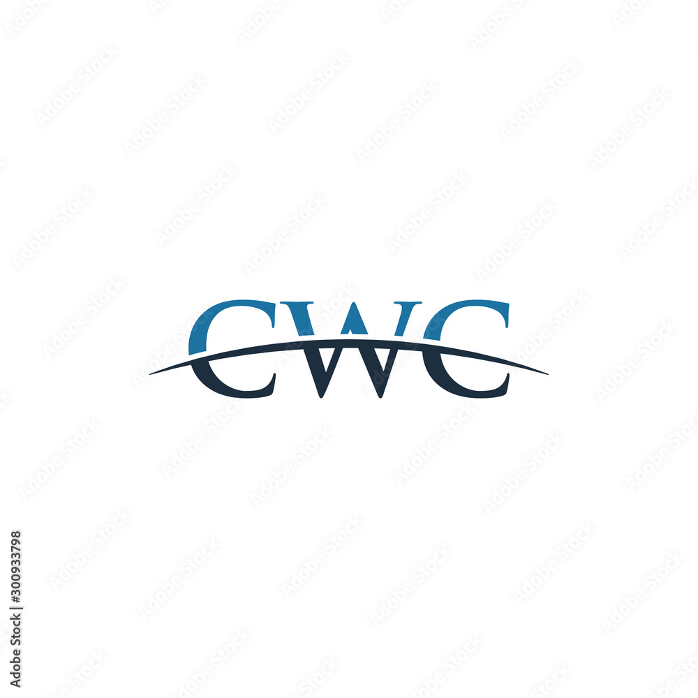 Initial letter CWC, overlapping movement swoosh horizon logo company ...