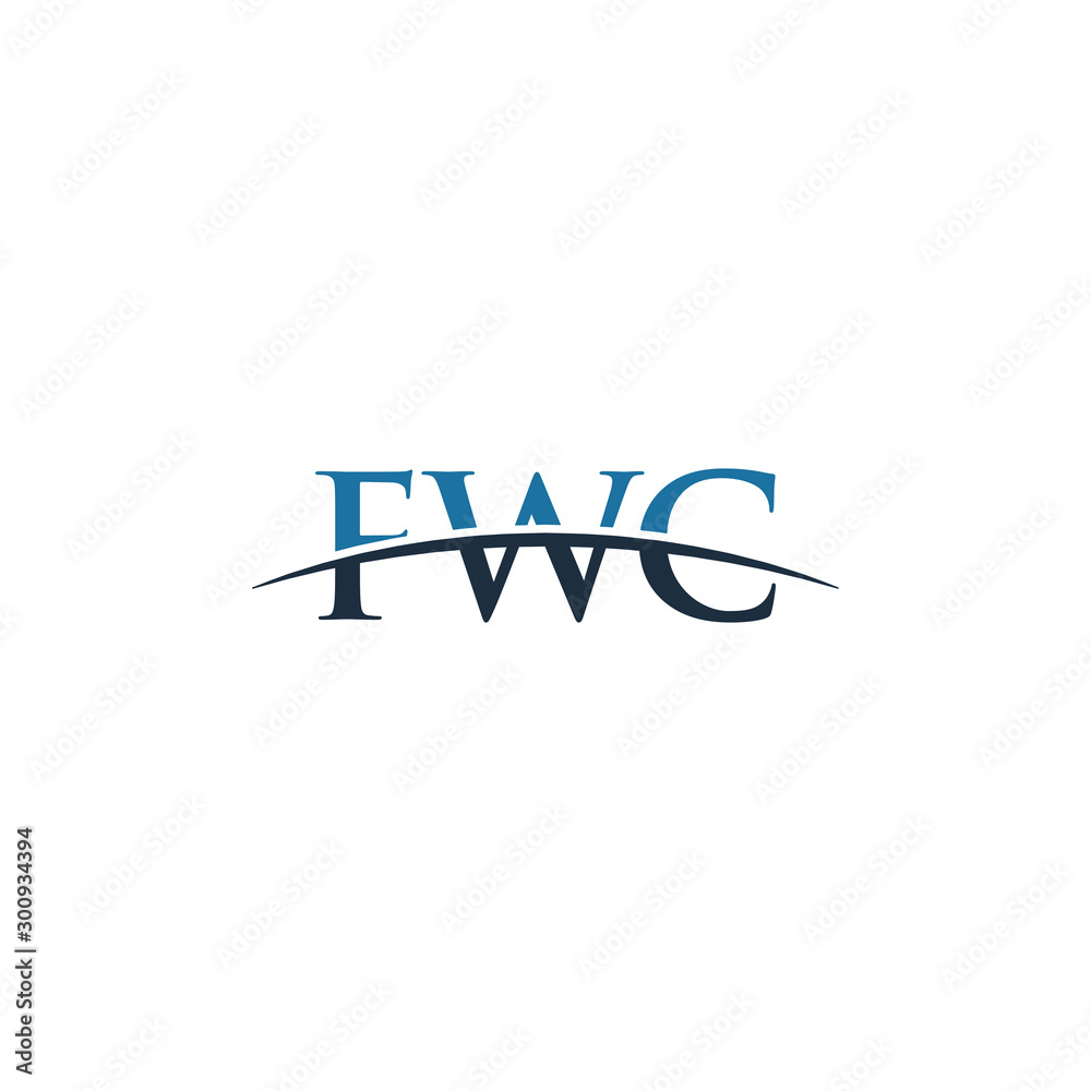 Initial letter FWC, overlapping movement swoosh horizon logo company ...