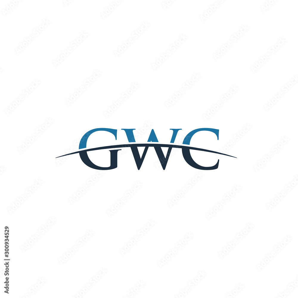 Initial letter GWC, overlapping movement swoosh horizon logo company ...
