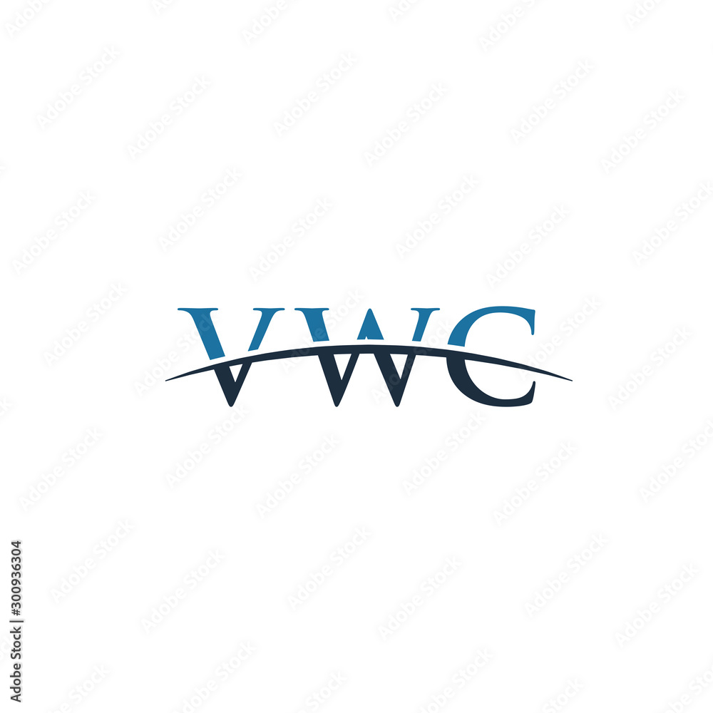 Initial letter VWC, overlapping movement swoosh horizon logo company ...