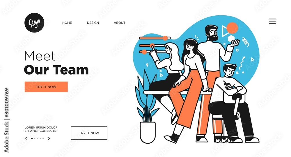 Presentation slide template or landing page website design. Business concept illustrations ...