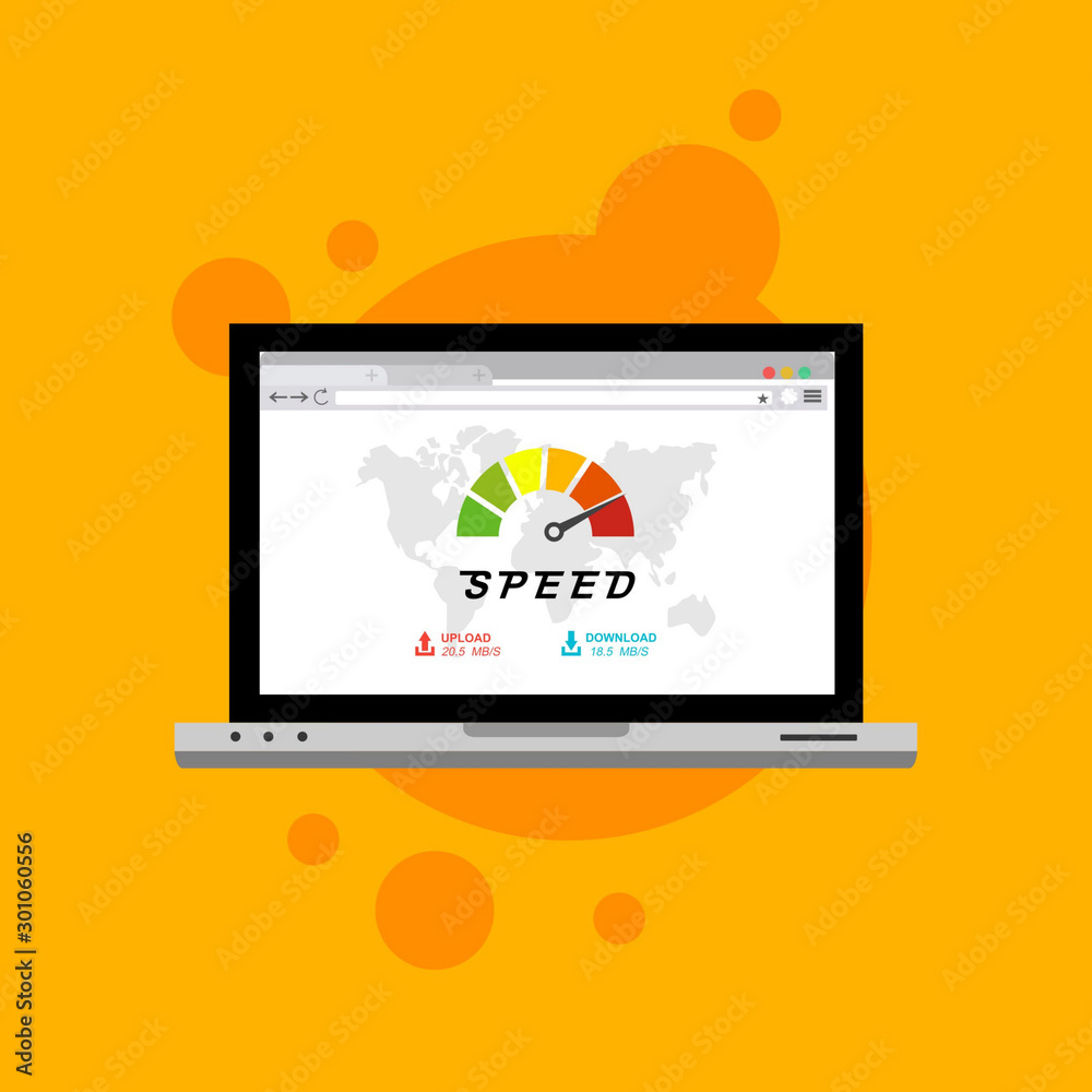 laptop acceleration icon vector template. Site Speed Test Concept Fast ...