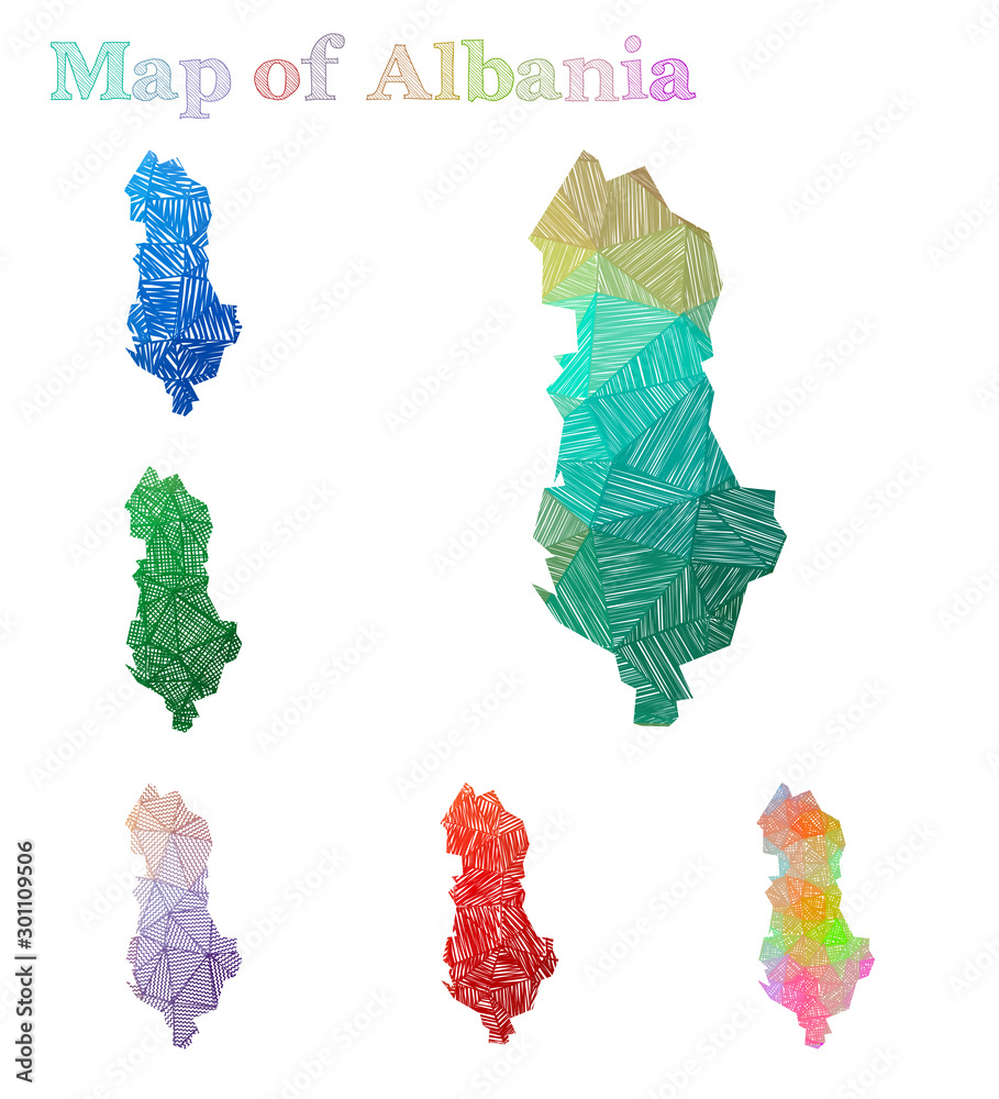 Hand-drawn map of Albania. Colorful country shape. Sketchy Albania maps ...