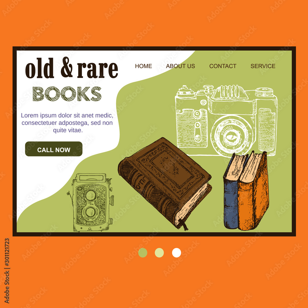 Old rare books and antiques vintage sketch vector web template. Vintage ...