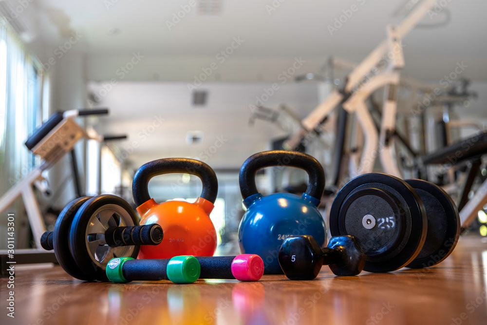 Exercise weights - dumbbell with extra plates , kettlebells, Ab roller ...