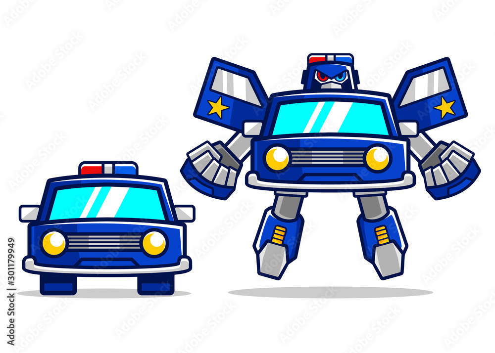 Cartoon Police car robot transform. Sheriff car Stock Vector | Adobe Stock