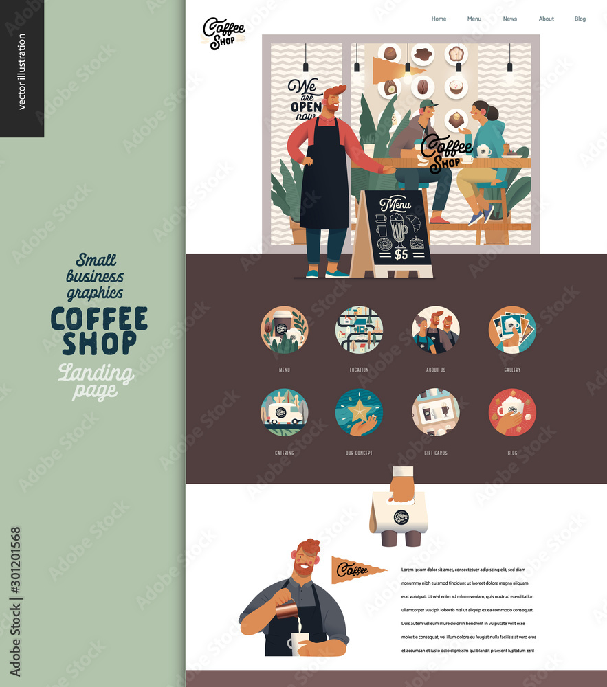 Coffee shop -small business illustrations -landing page design template ...
