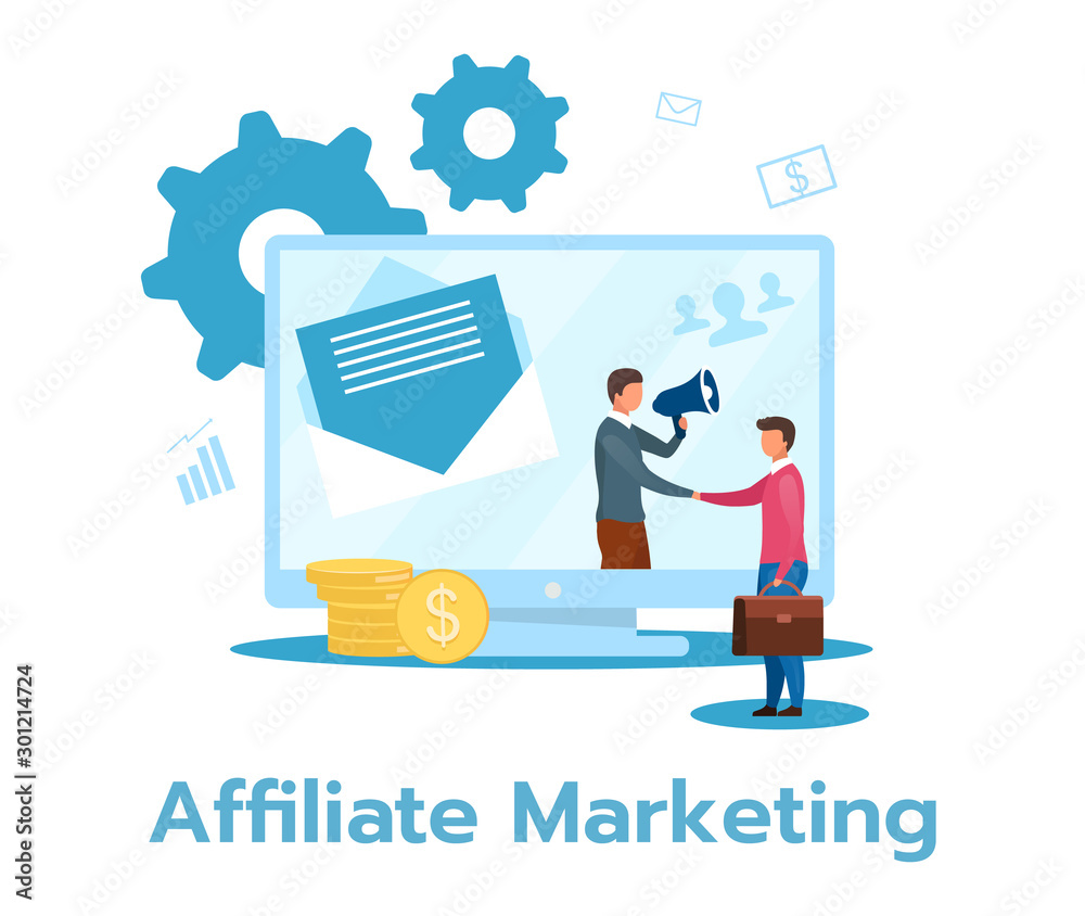 Affiliate marketing flat vector illustration. Product, service ...