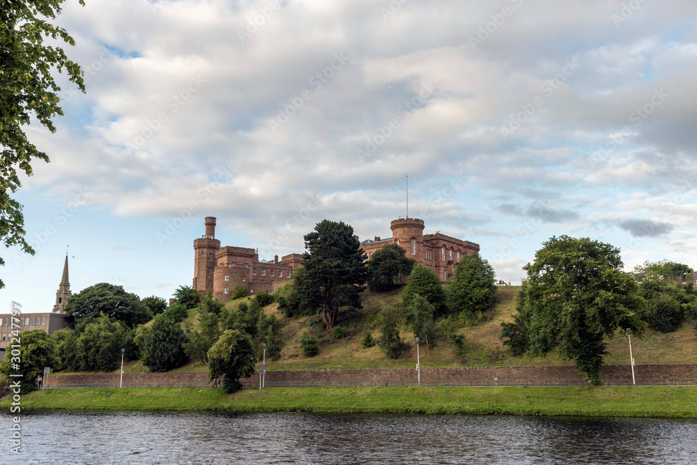 Inverness Castle on an embankment above the River Ness at Inverness ...