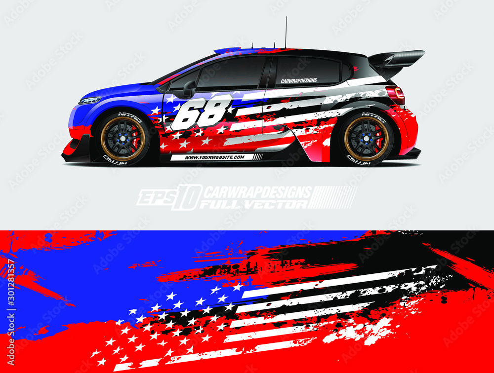 Car wrap decal designs. Abstract american flag and sport background for ...
