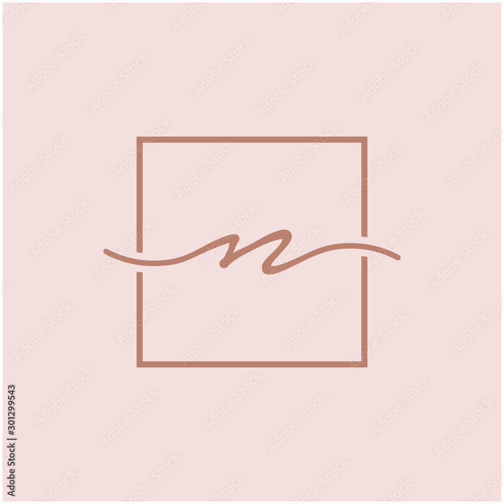 Initials signature letters N linked inside minimalist luxurious square ...