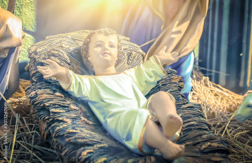 Traditional Christmas scenes and sacred light shining for use in ...