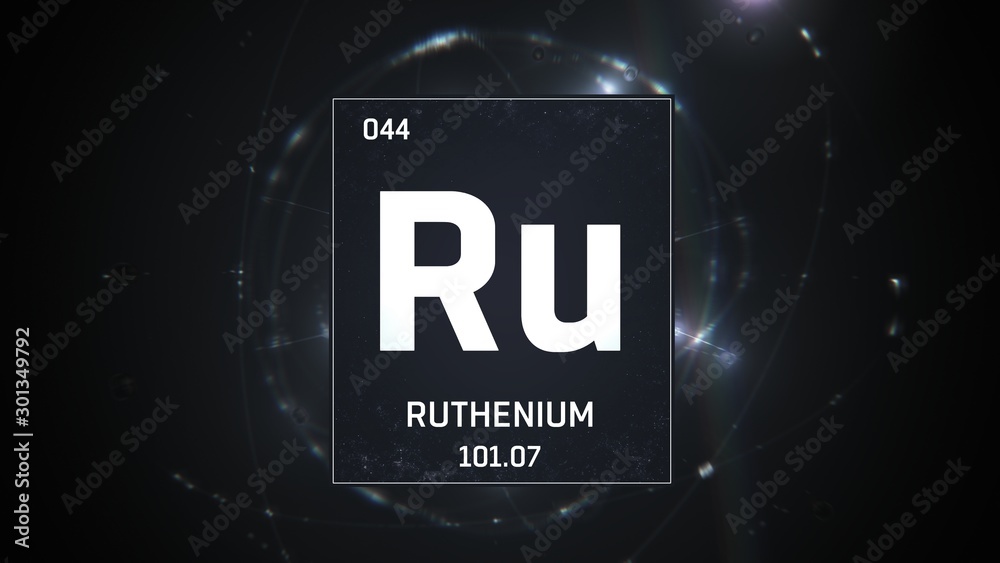 3D illustration of Ruthenium as Element 44 of the Periodic Table ...