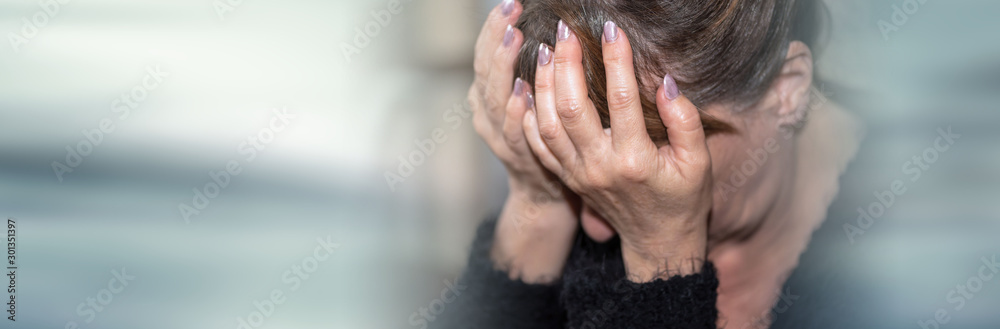 Portrait of depressed woman; panoramic banner Stock Photo | Adobe Stock