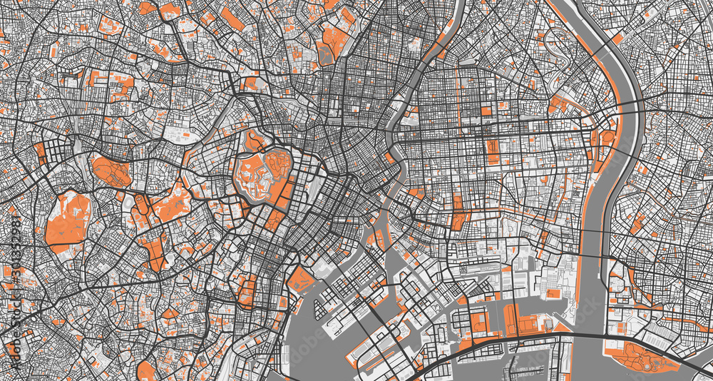 Detailed map of Tokyo, Japan Stock Vector | Adobe Stock