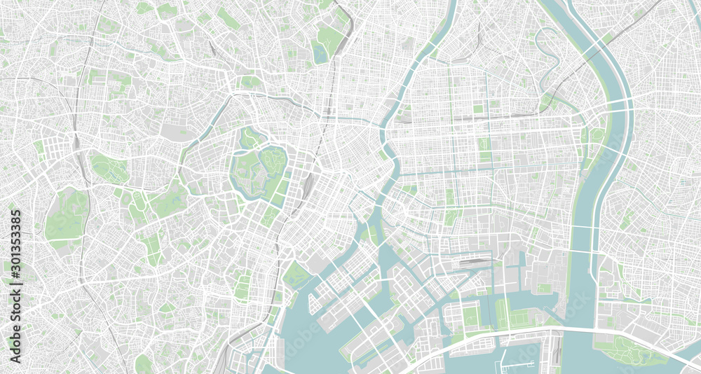 Detailed map of Tokyo, Japan Stock Vector | Adobe Stock