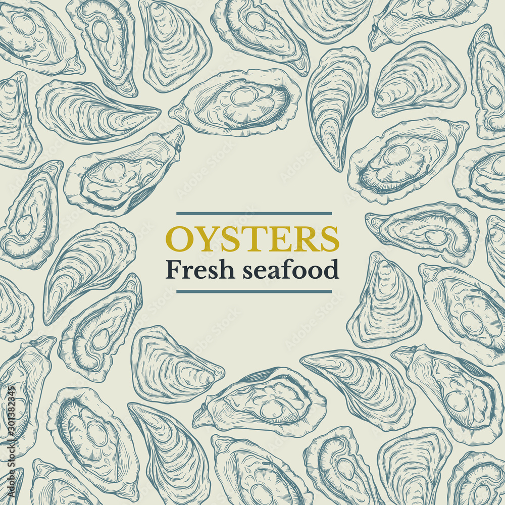 frame template for menu with different oysters. sketch style hand drawn ...