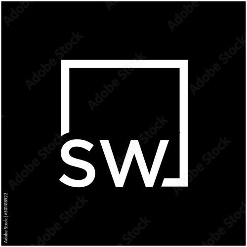 Letter SW Logo design with square frame line art. business consulting ...