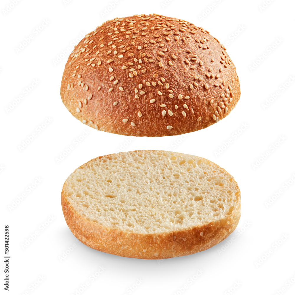 Open burger bun on white background Stock Photo | Adobe Stock