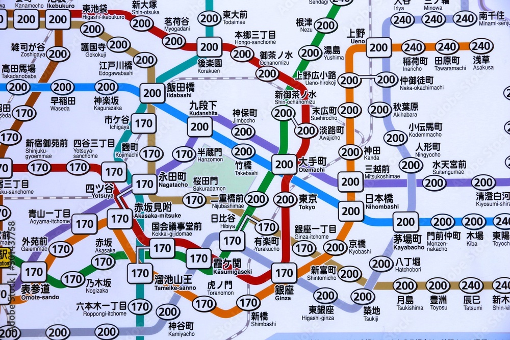TOKYO, JAPAN - DECEMBER 4, 2016: Subway network map in Tokyo. Toei ...