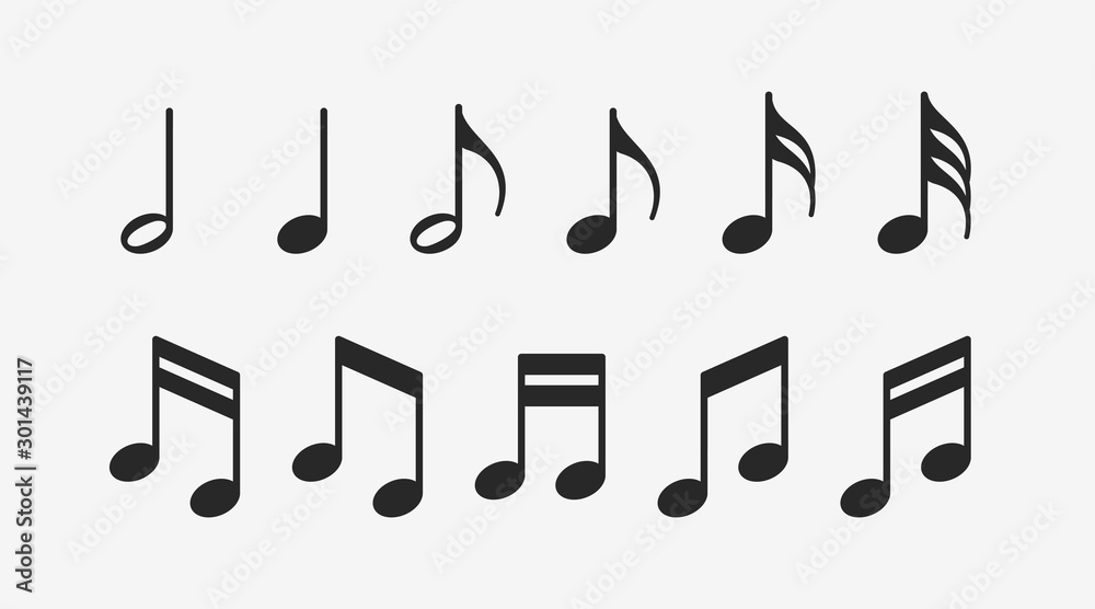 Music notes icons set. Musical key signs. Vector symbols on white ...