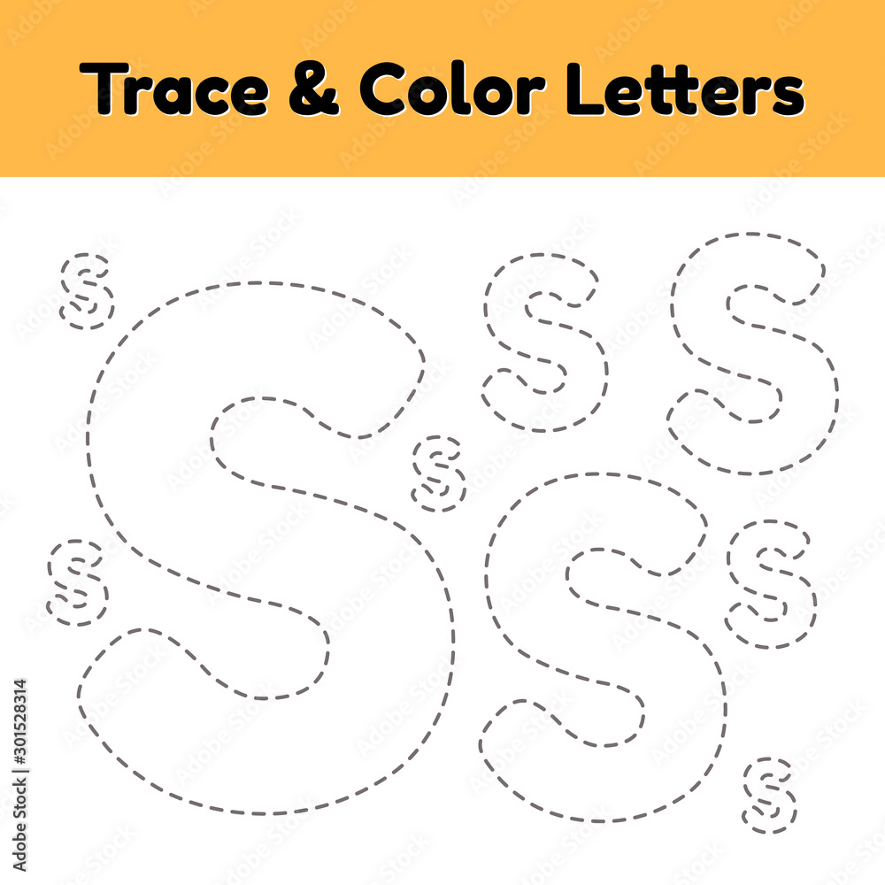 Trace line letter for kindergarten and preshool kids. Write and color s ...