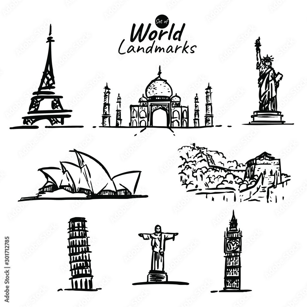 World landmarks place sketch vector illustration Stock Vector | Adobe Stock