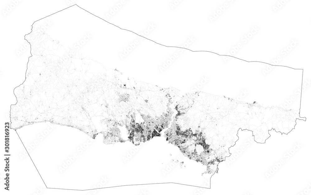 Satellite map of Istanbul and building areas. Turkey. Map roads, ring ...