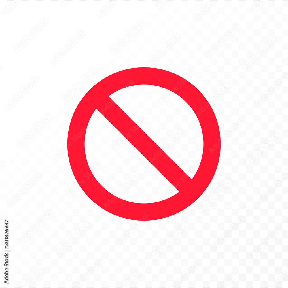 Vector flat stop sign icon illustration. Red crossed out symbol of ...
