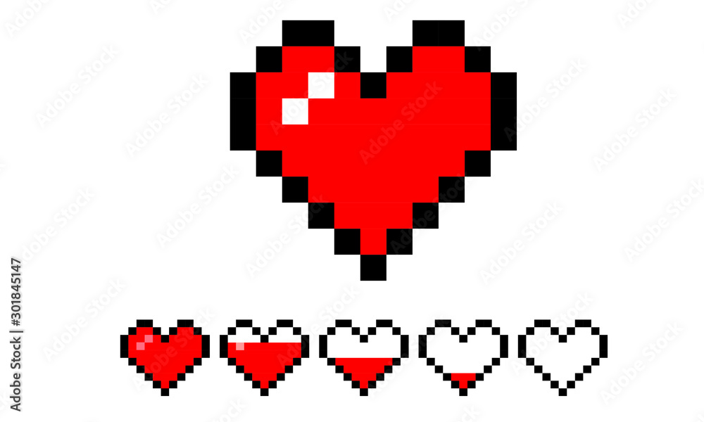 เวกเตอร์ Stock Heart life indication for 8bit pixel art retro games ...