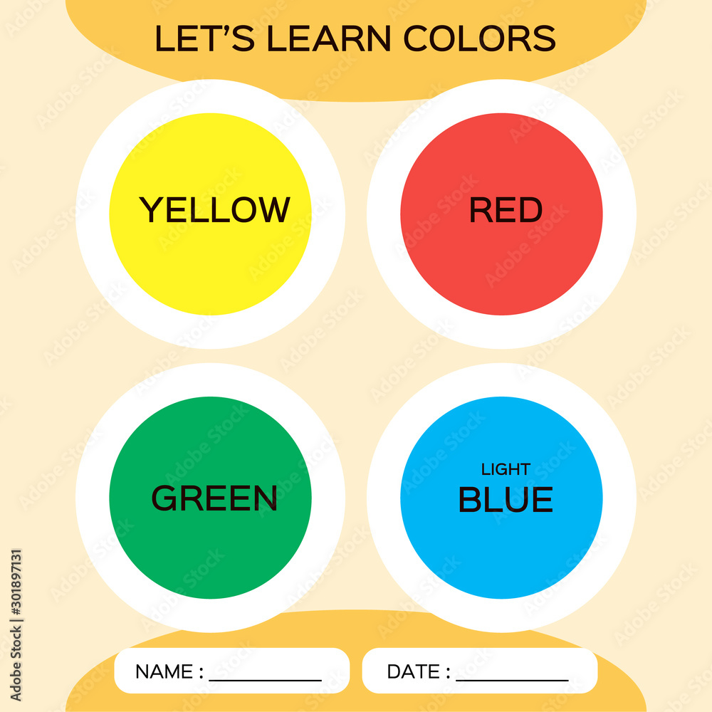 Learning circle shapes with color for kids education. Yellow, red ...