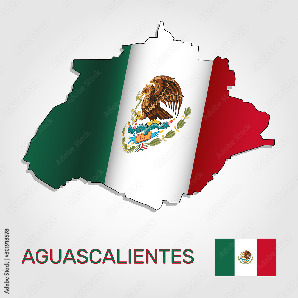 Vector map of Aguascalientes state combined with waving Mexican ...