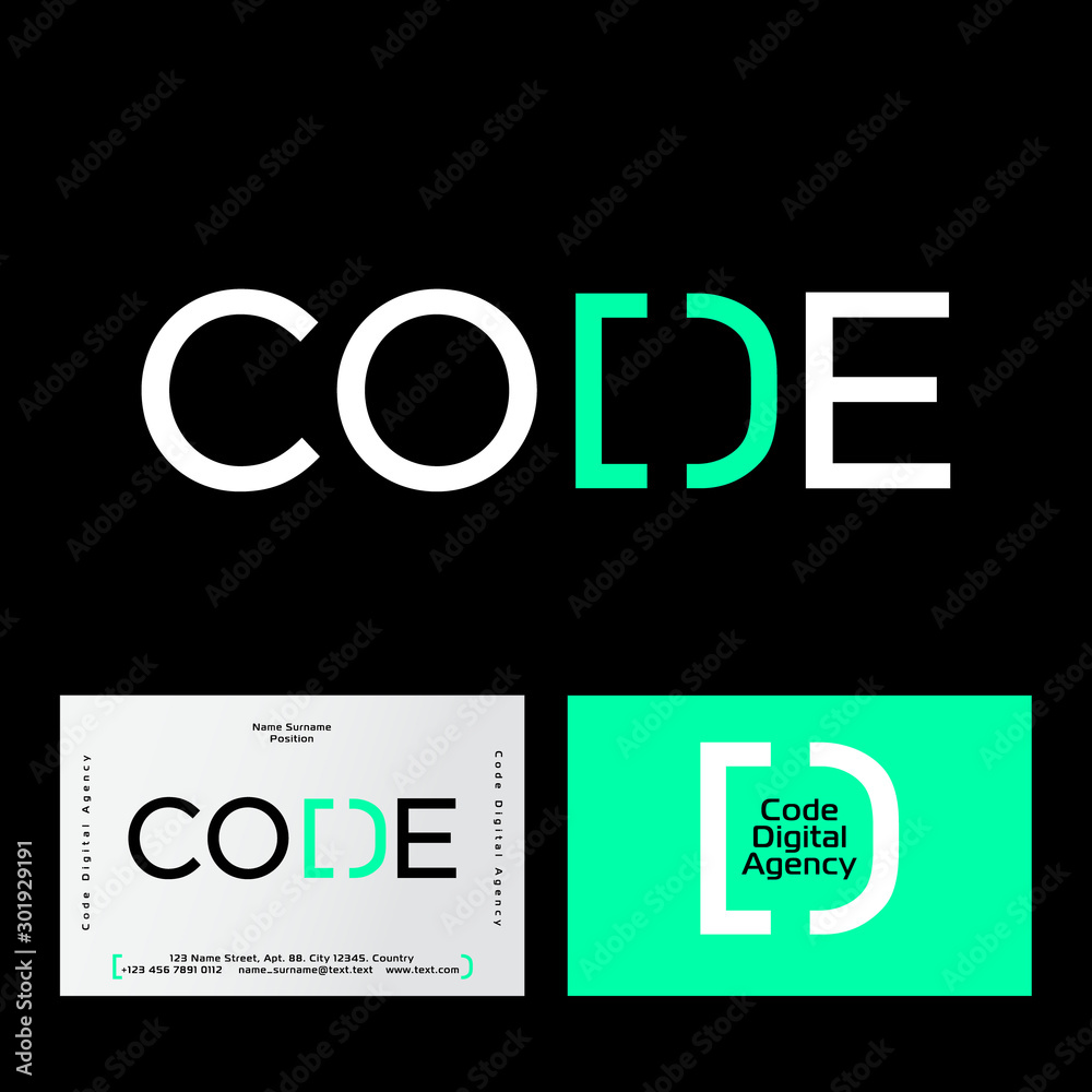 Code logo. Logo for digital company. Letter D consist of left square ...