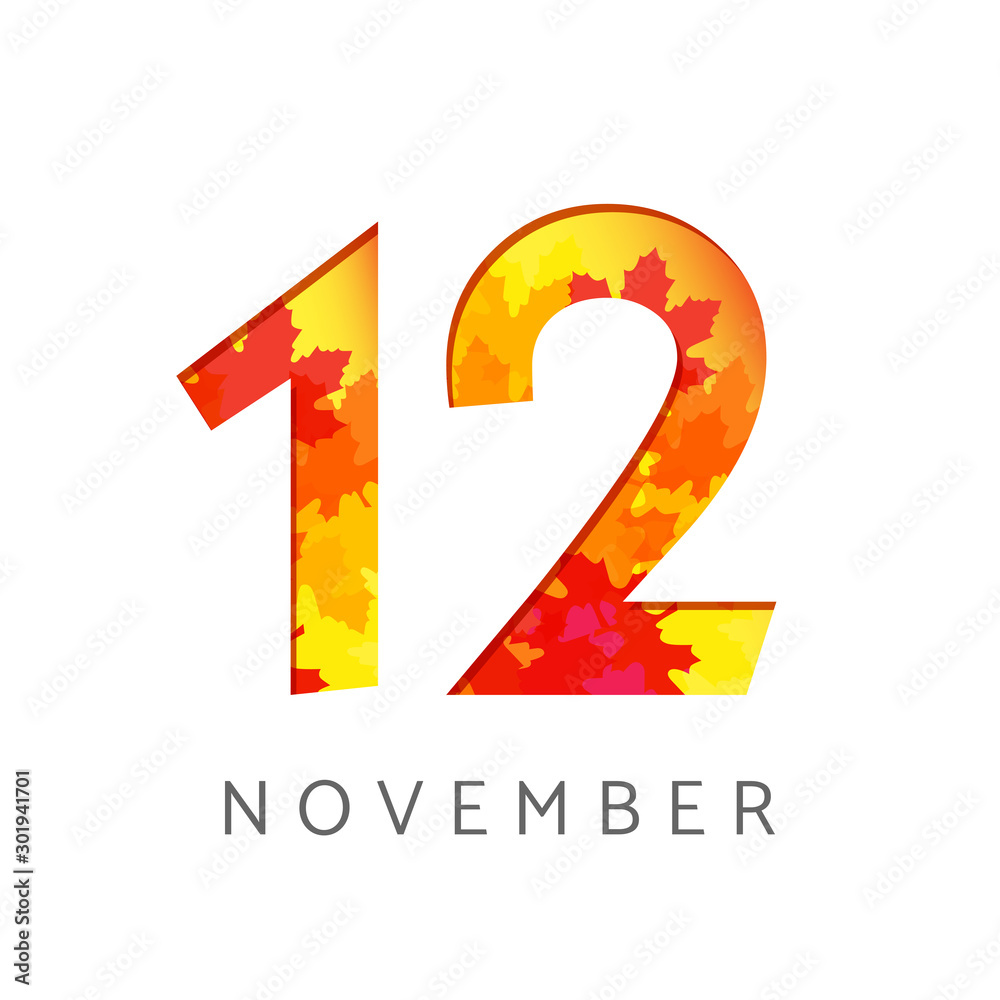 12 th of November calendar numbers. 12 years old autumn logotype ...
