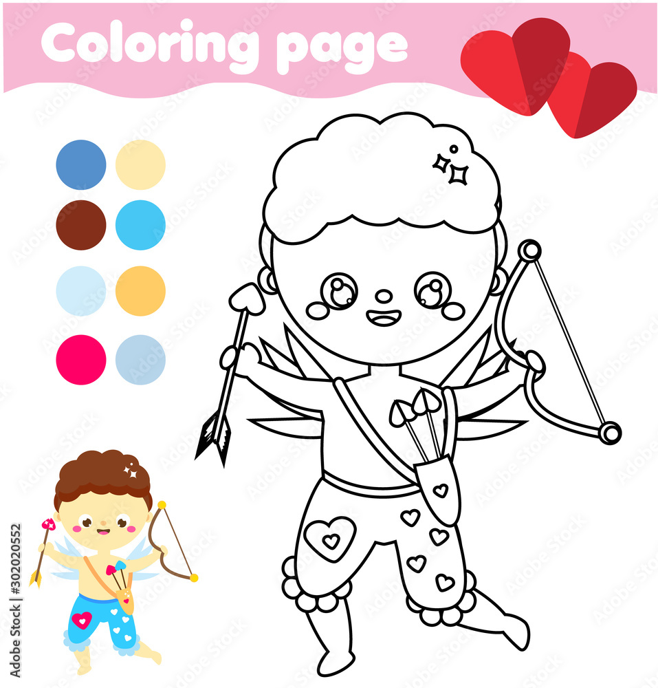 Valentine Cupid coloring page. Educational children game. St Valentine ...