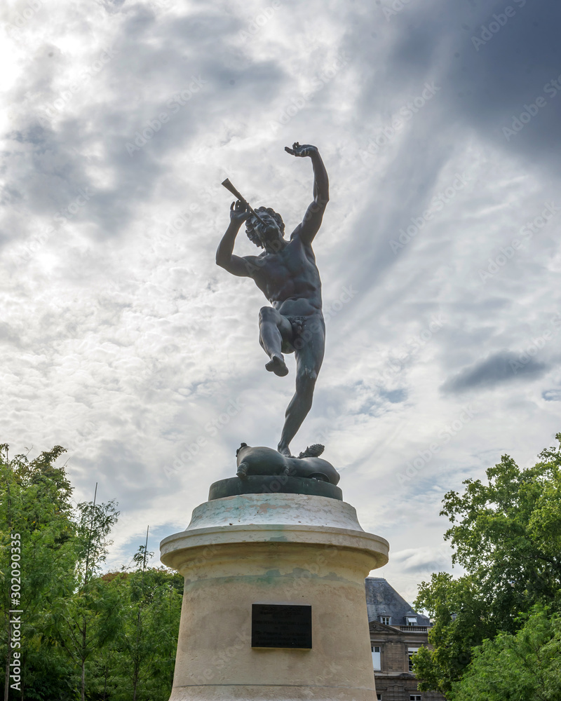 Greek actor Arthur Bourgeois in the Luxembourg park. This bronze is ...