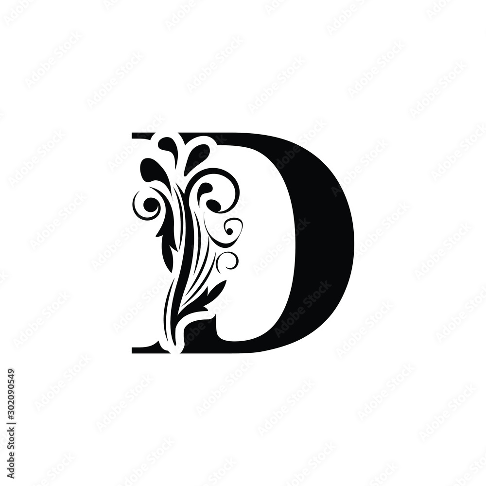 letter D. Black flower alphabet. Beautiful capital letters with shadow ...