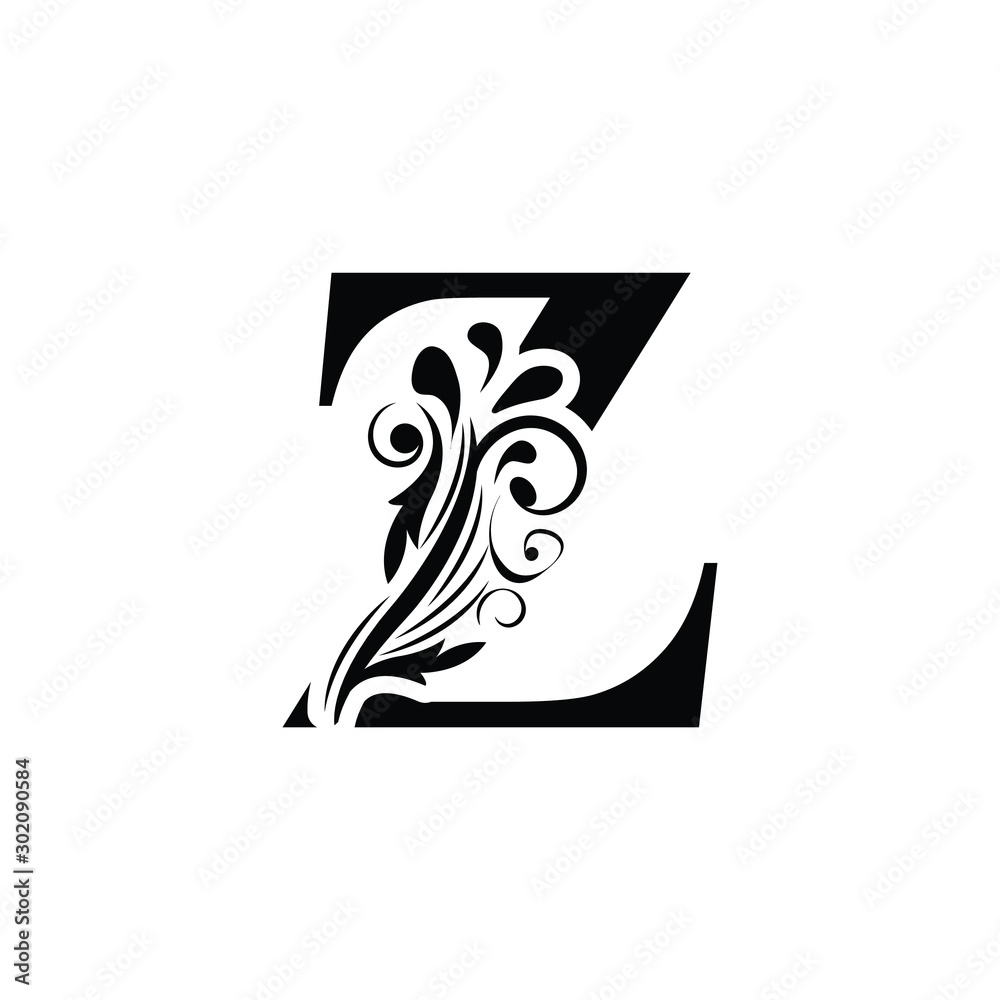 letter Z. Black flower alphabet. Beautiful capital letters with shadow ...