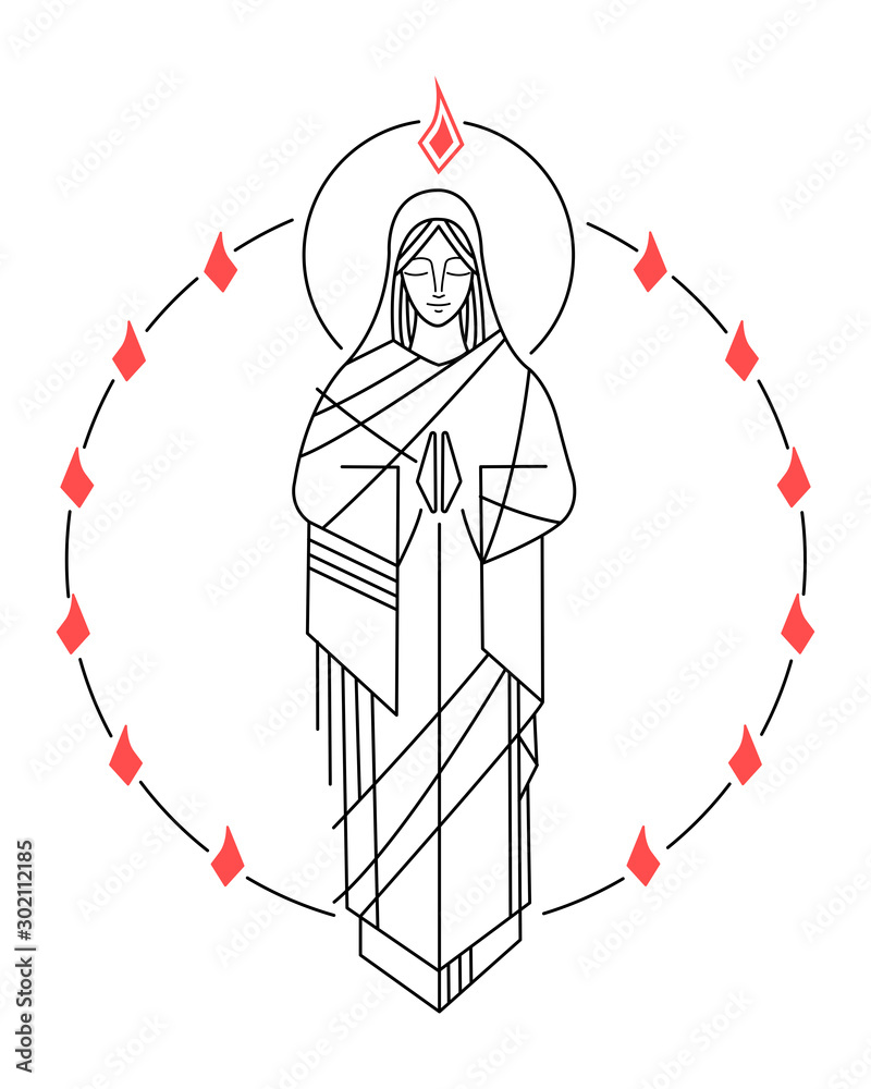 Vector illustration of Virgin Mary and Holy Spirit at Pentecost Stock ...