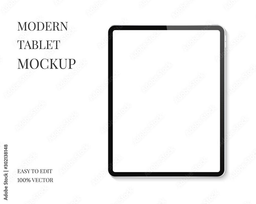2019 Tablet computer mockup vector. Modern tablet with empty screen ...