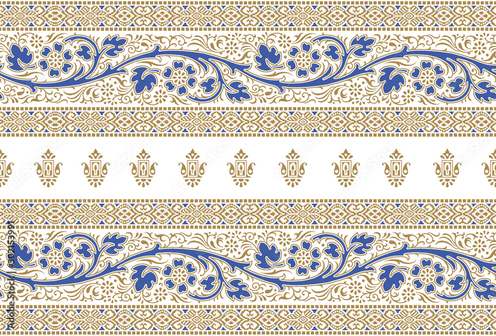 Seamless floral border with traditional Asian design elements Stock ...
