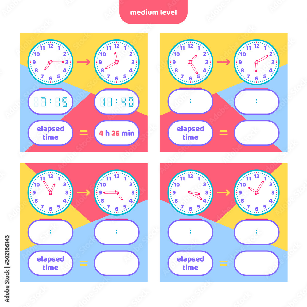 Elapsed time and Telling time worksheet for kids. Understanding analog ...