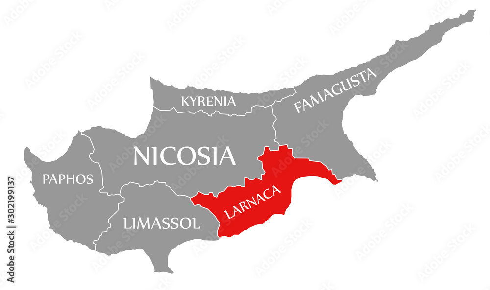 Larnaca red highlighted in map of Cyprus Stock Illustration | Adobe Stock