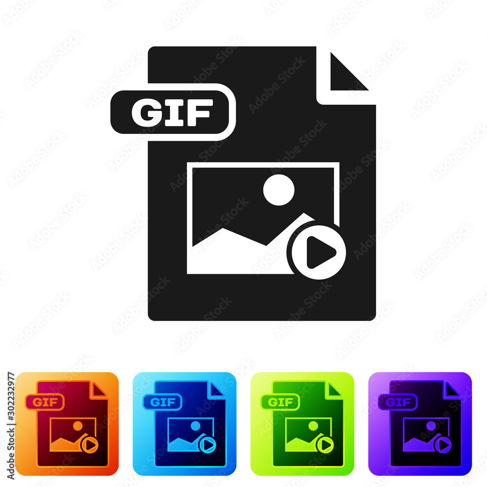 Black GIF file document. Download gif button icon isolated on white ...